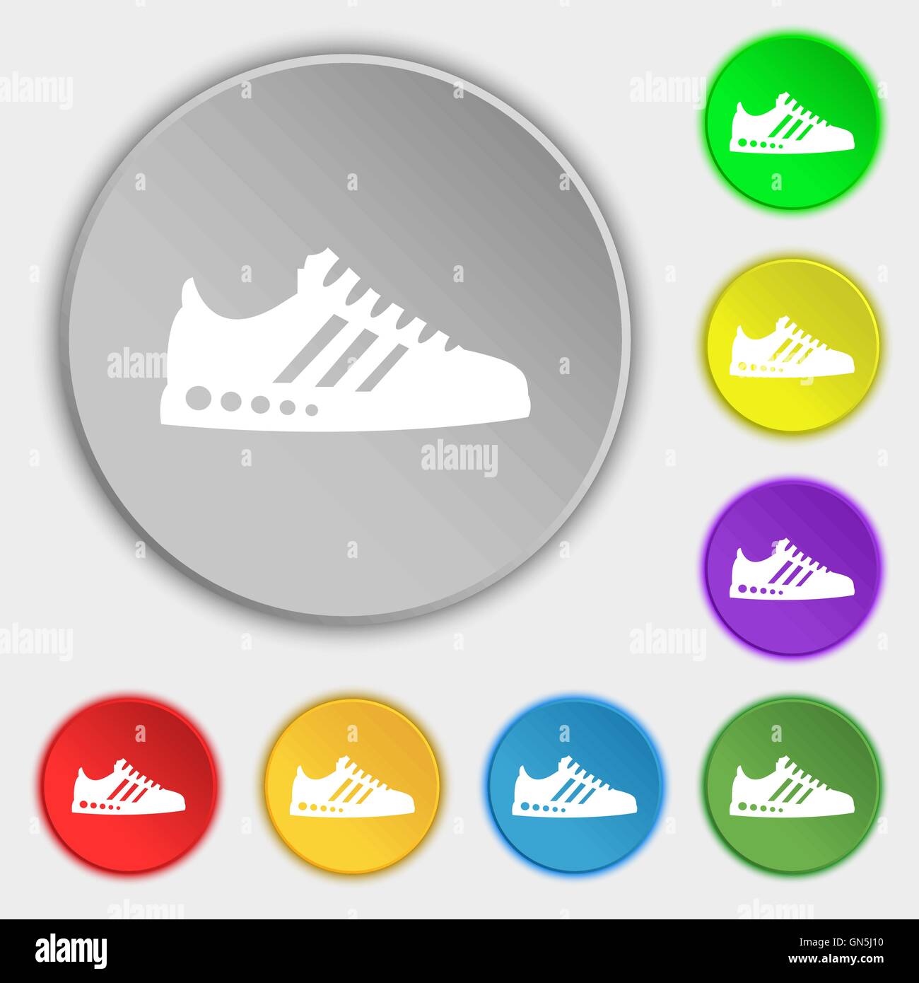 Sneakers icon sign. Symbol on eight flat buttons. Vector Stock Vector ...