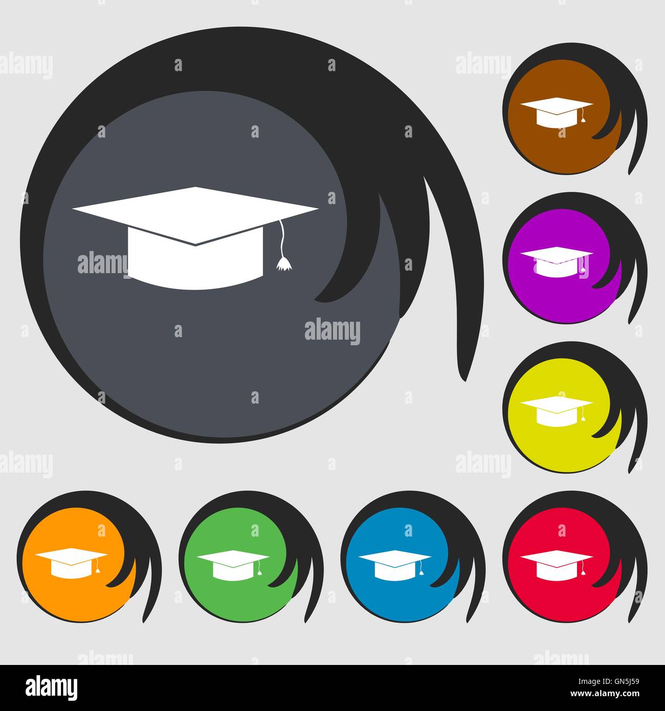 Graduation cap icon. Symbols on eight colored buttons. Vector Stock ...