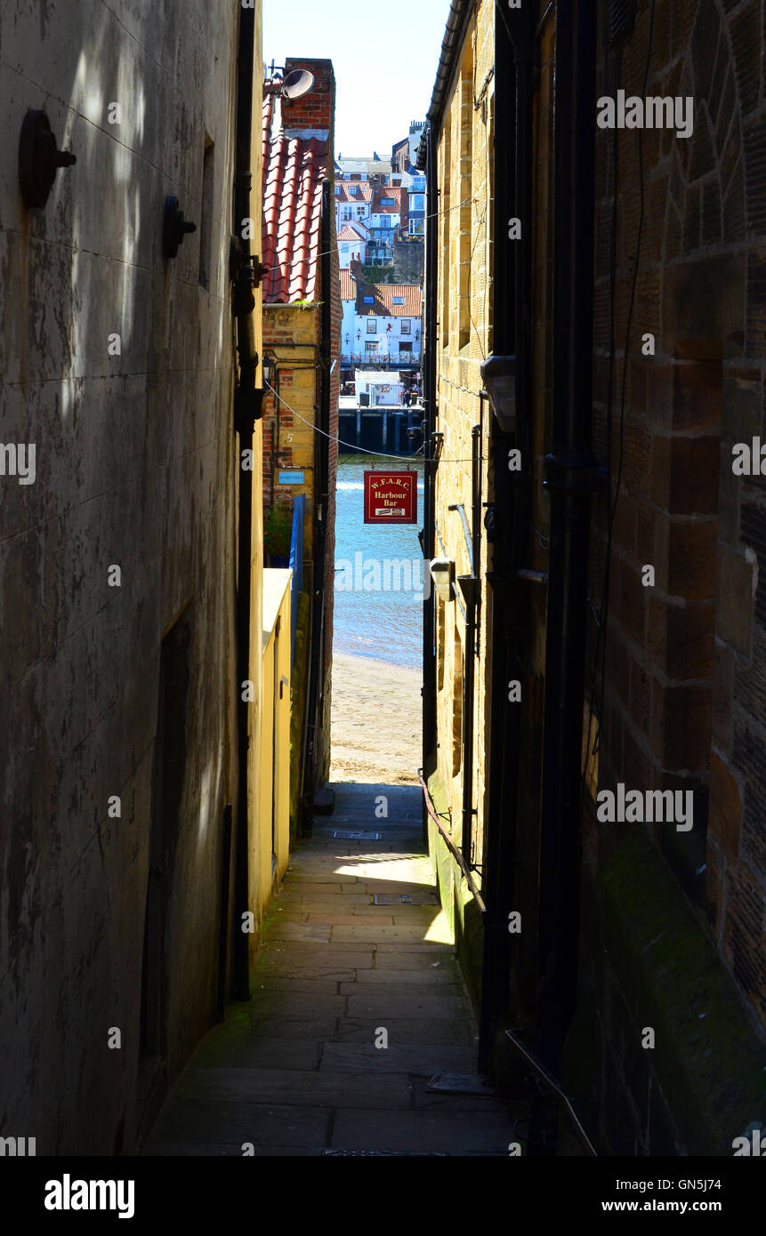 Narrow alley in Whitby, East Coast, North Yorkshire, England, United ...