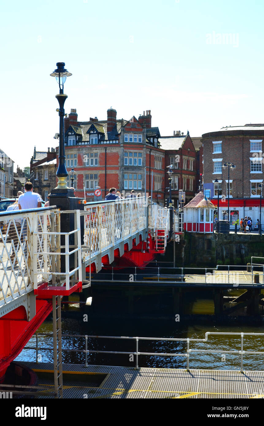 The swing bridge over the River Esk in Whitby Harbour North Yorkshire ...