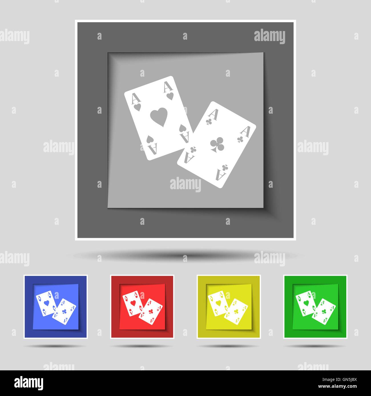 Two Aces icon sign on original five colored buttons. Vector Stock ...