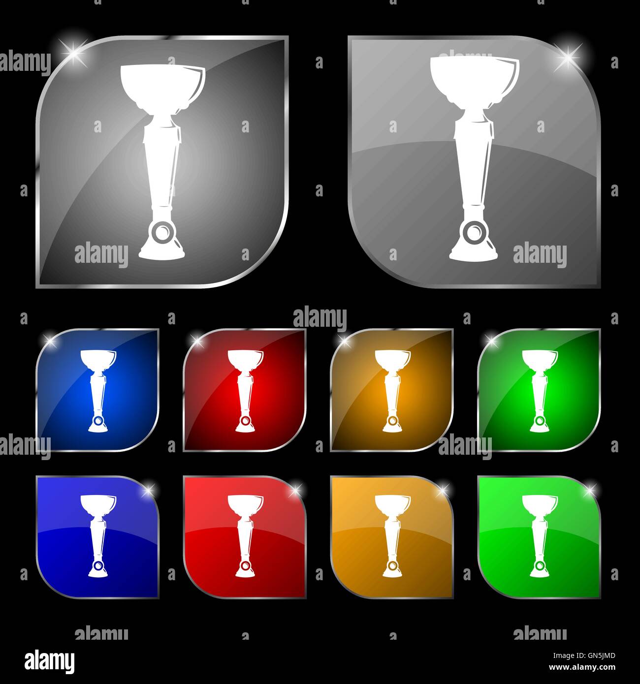 trophy icon sign. Set of ten colorful buttons with glare. Vector Stock ...