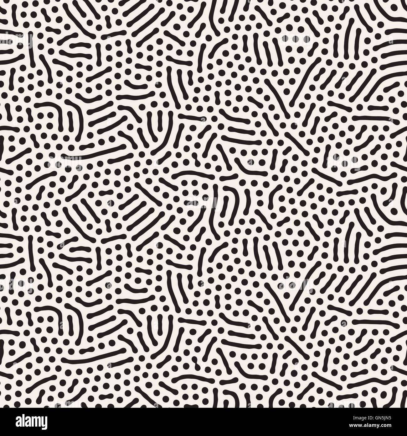 Vector Seamless Black and White Organic Rounded Jumble Lines Retro ...