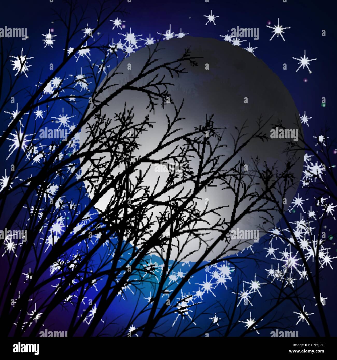 Moon night landscape. Vector illustration Stock Vector Image & Art - Alamy