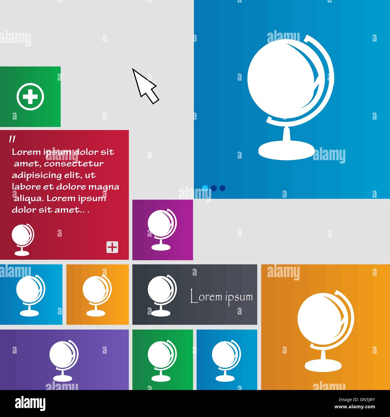Globe Icon Sign Buttons Modern Interface Website Buttons With Cursor Pointer Vector Stock