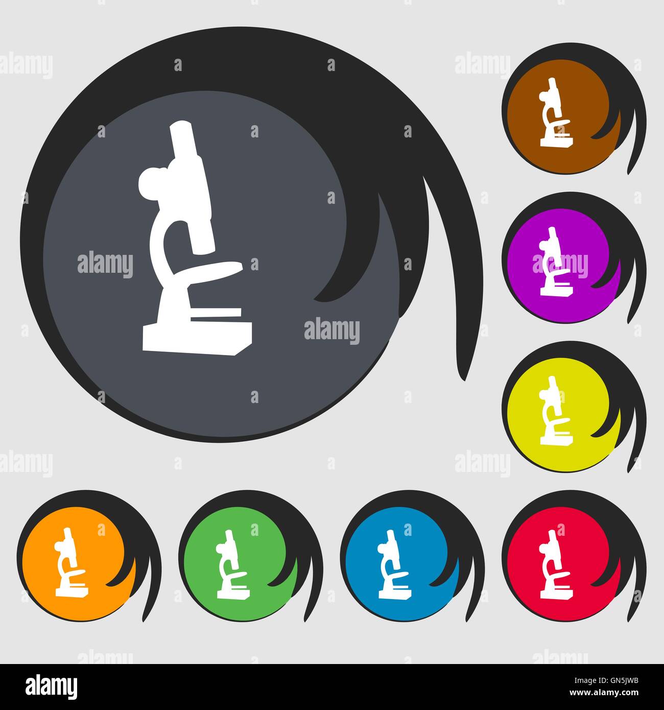Microscope icon. Symbols on eight colored buttons. Vector Stock Vector ...