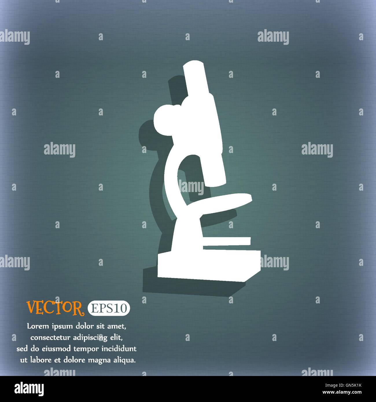 Microscope icon. On the blue-green abstract background with shadow and ...