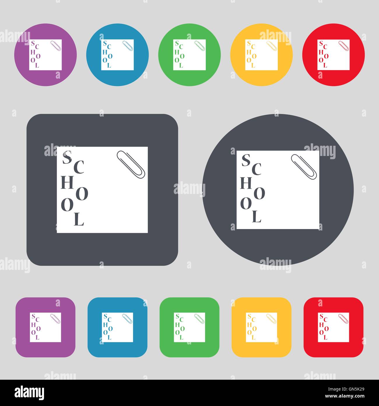 reminder sticker, note icon sign. A set of 12 colored buttons. Flat ...