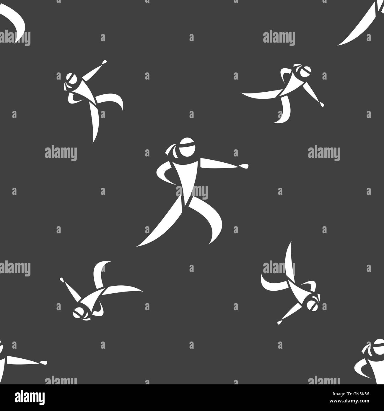 Karate kick icon sign. Seamless pattern on a gray background. Vector ...