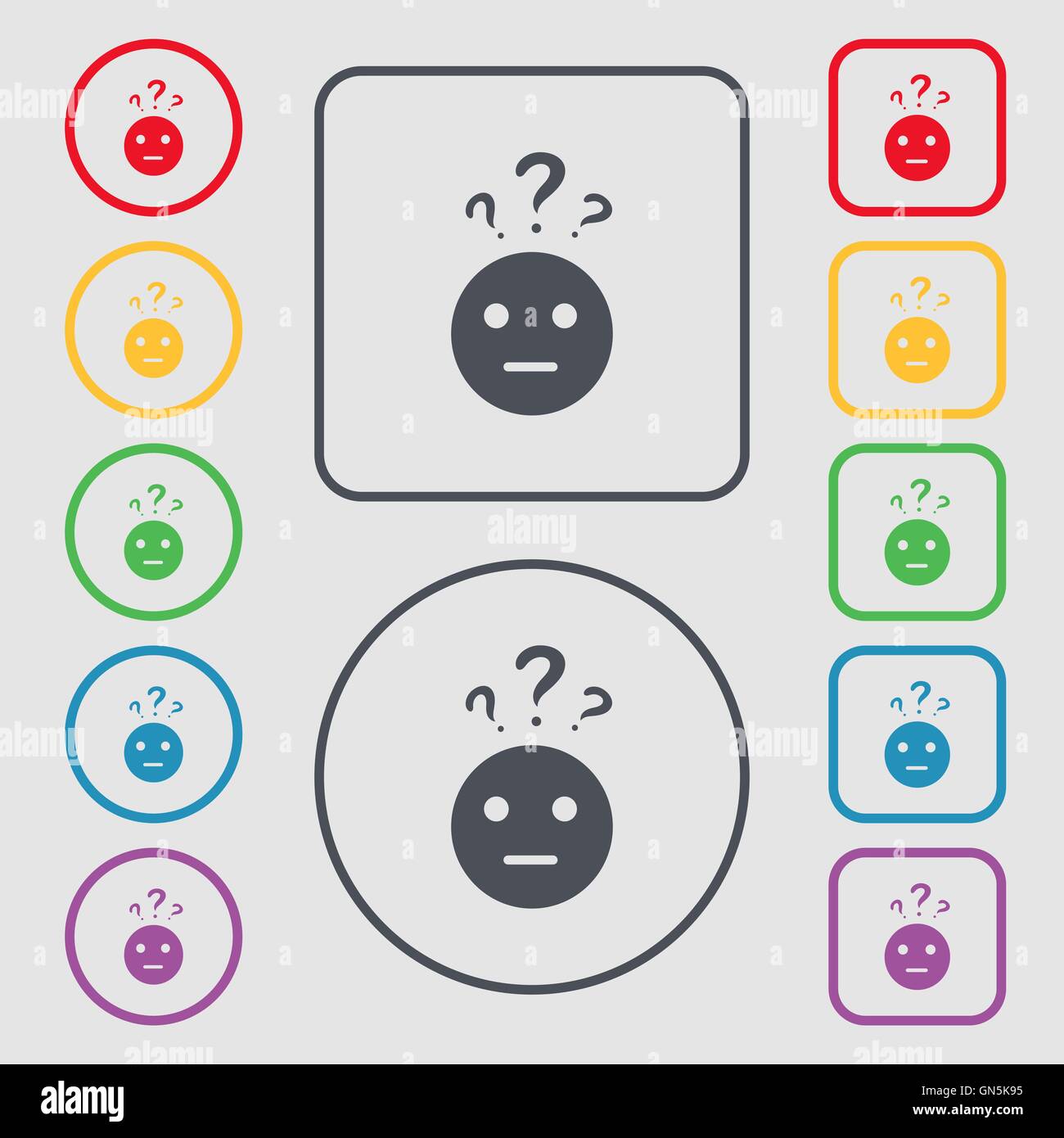 question mark and man, incomprehension icon sign. symbol on the Round ...