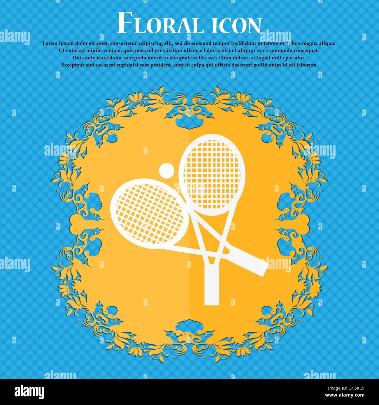 tennis icon. Floral flat design on a blue abstract background with ...