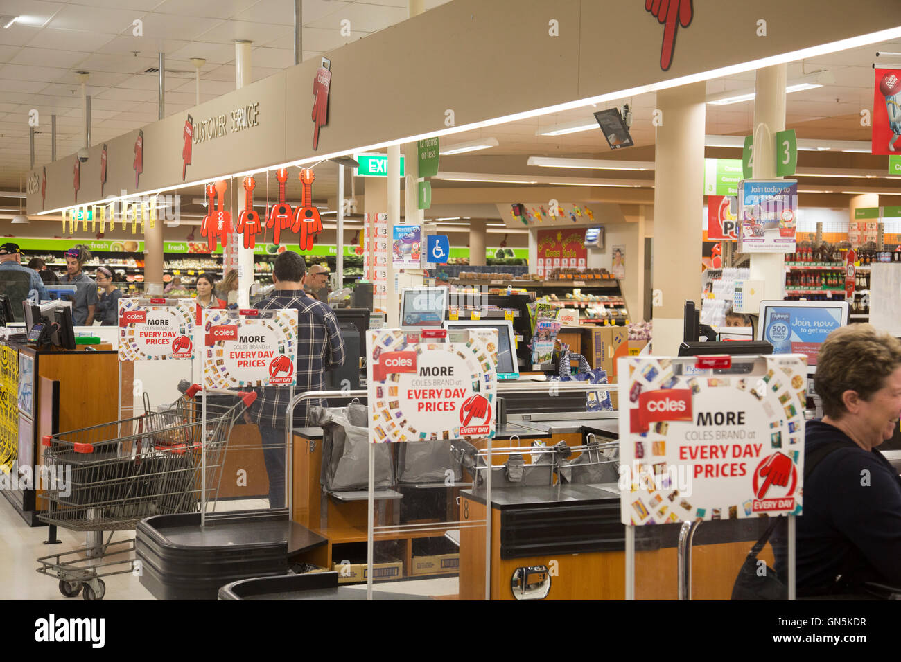 Coles supermarket checkout tills desks at a store in north Sydney ...