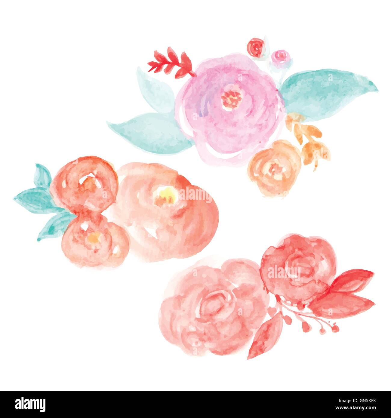 Watercolor Flower Vector. Round Watercolor Flowers. Abstract Flo Stock ...