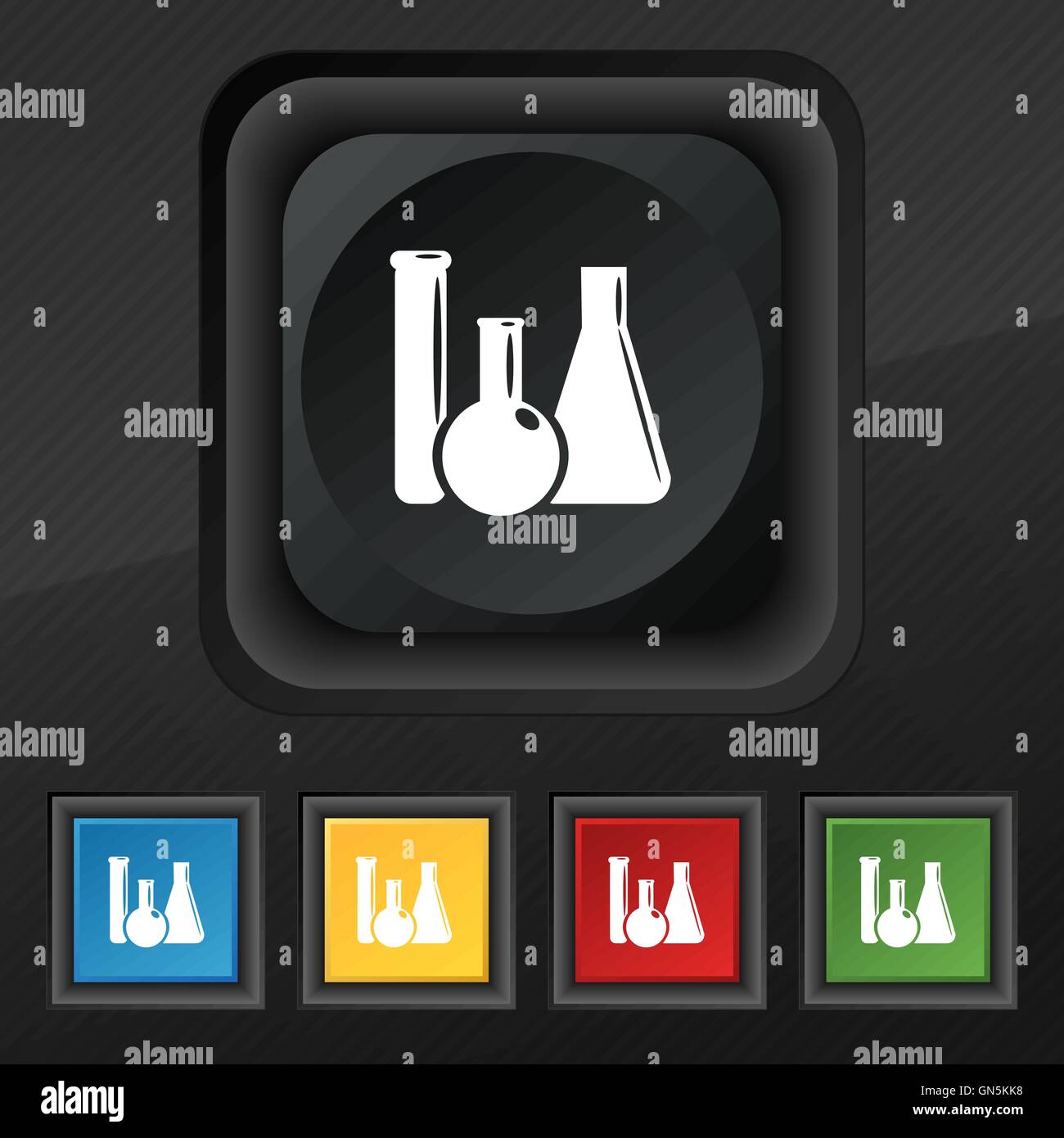 laboratory glass, chemistry icon symbol. Set of five colorful, stylish ...