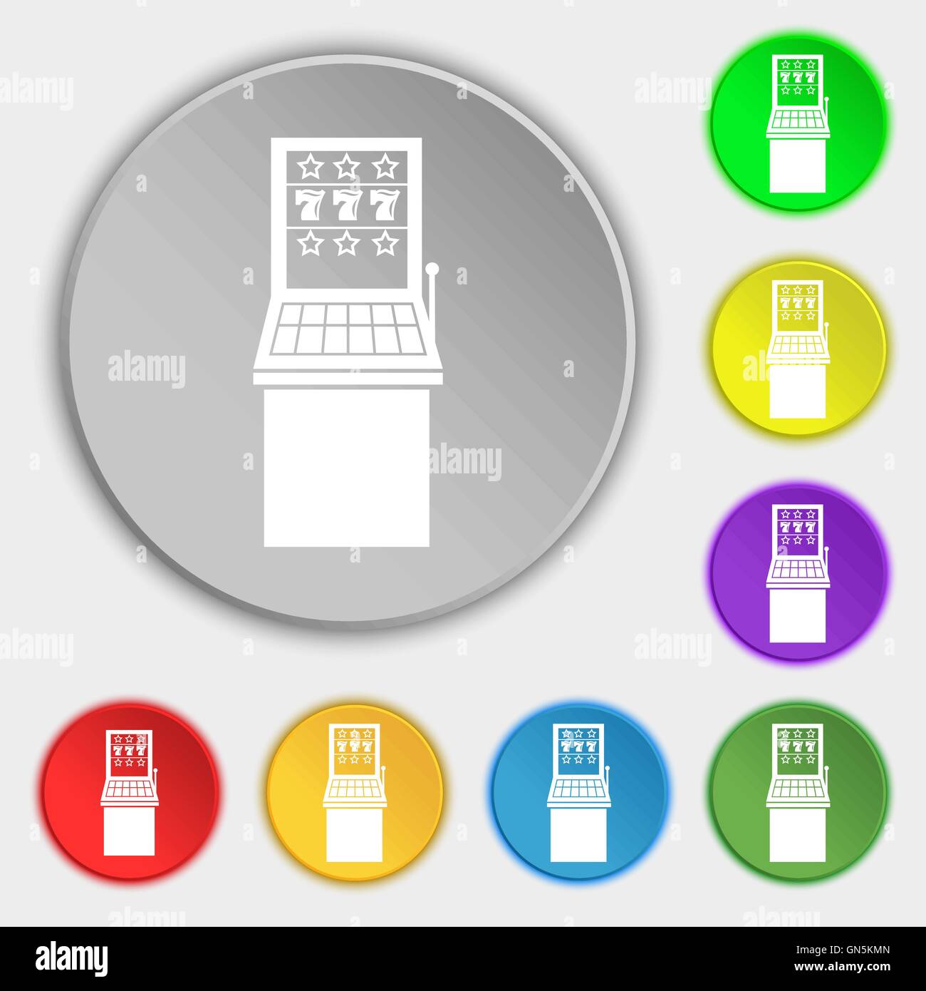 slot machine icon sign. Symbol on eight flat buttons. Vector Stock ...