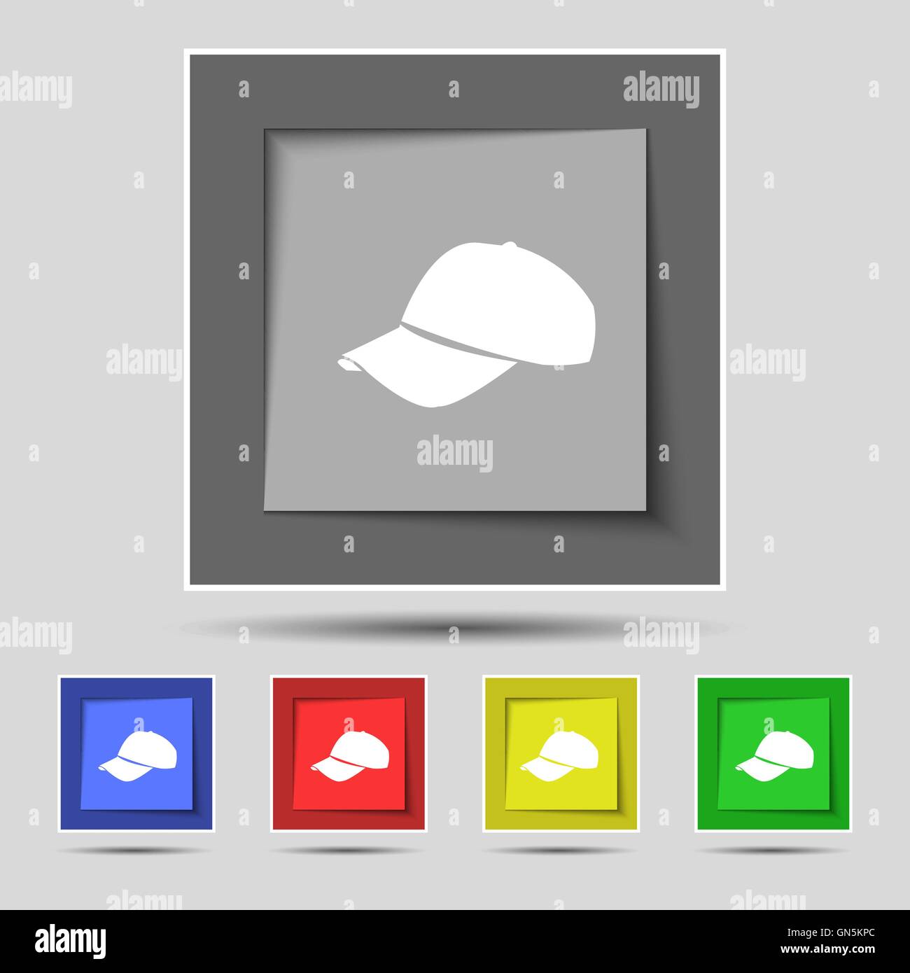 Baseball cap icon sign on original five colored buttons. Vector Stock ...