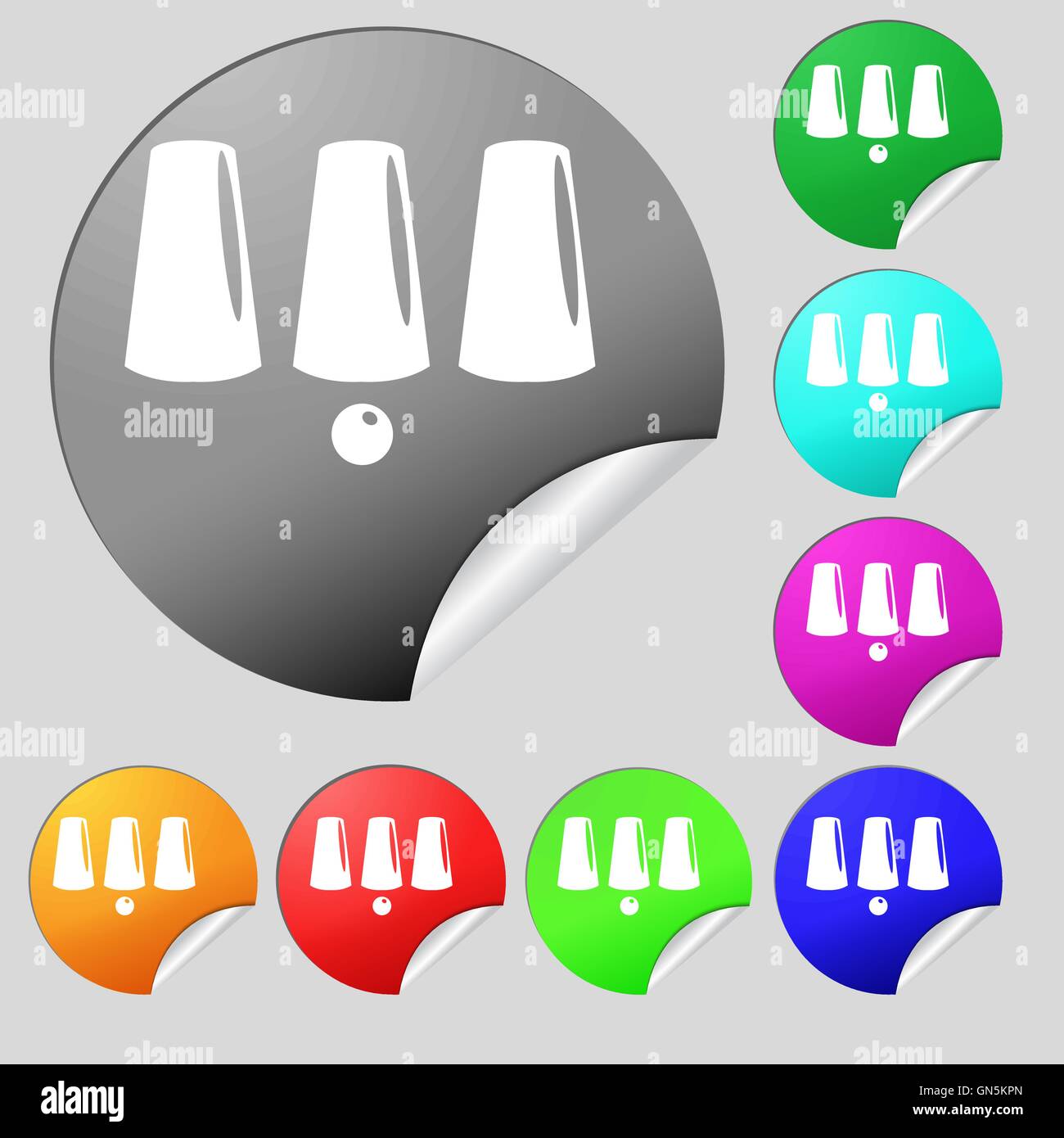 Three game thimbles with a ball, games 3 cups icon sign. Set of eight ...