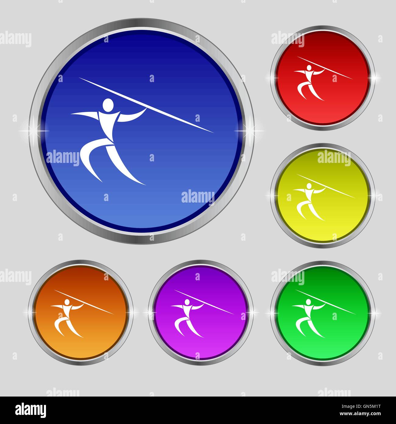 Summer sports, Javelin throw icon sign. Round symbol on bright ...