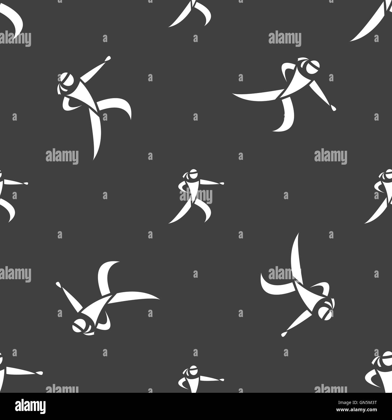 Karate kick icon sign. Seamless pattern on a gray background. Vector ...