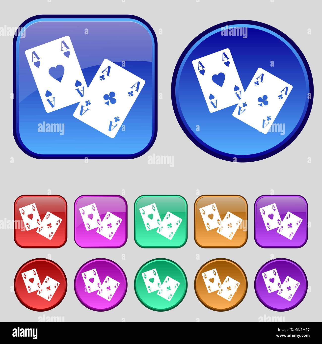 Two Aces icon sign. A set of twelve vintage buttons for your design ...