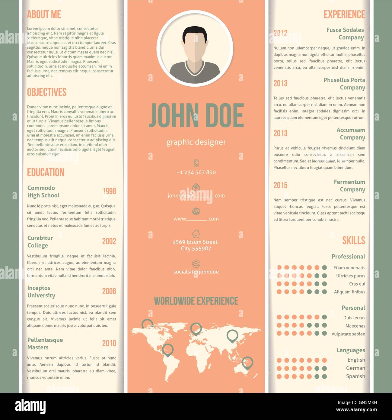 Green orange white striped resume design Stock Vector Image & Art - Alamy