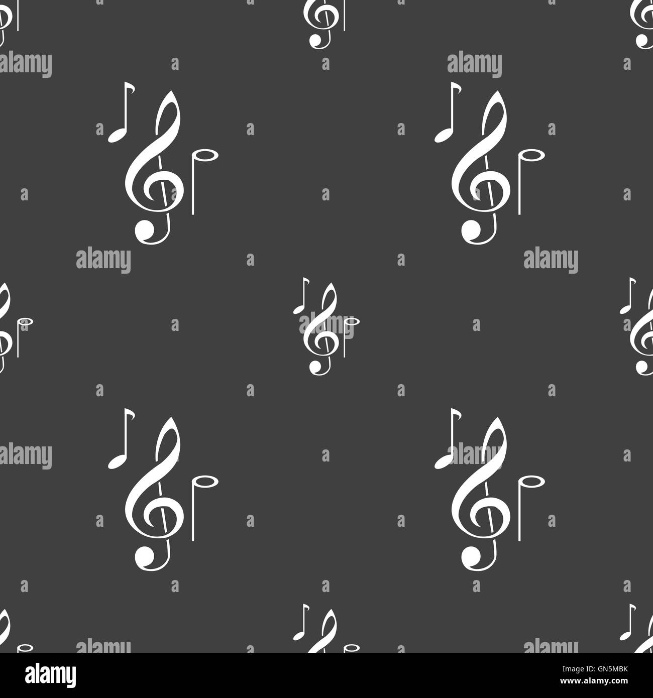 musical notes icon sign. Seamless pattern on a gray background. Vector ...
