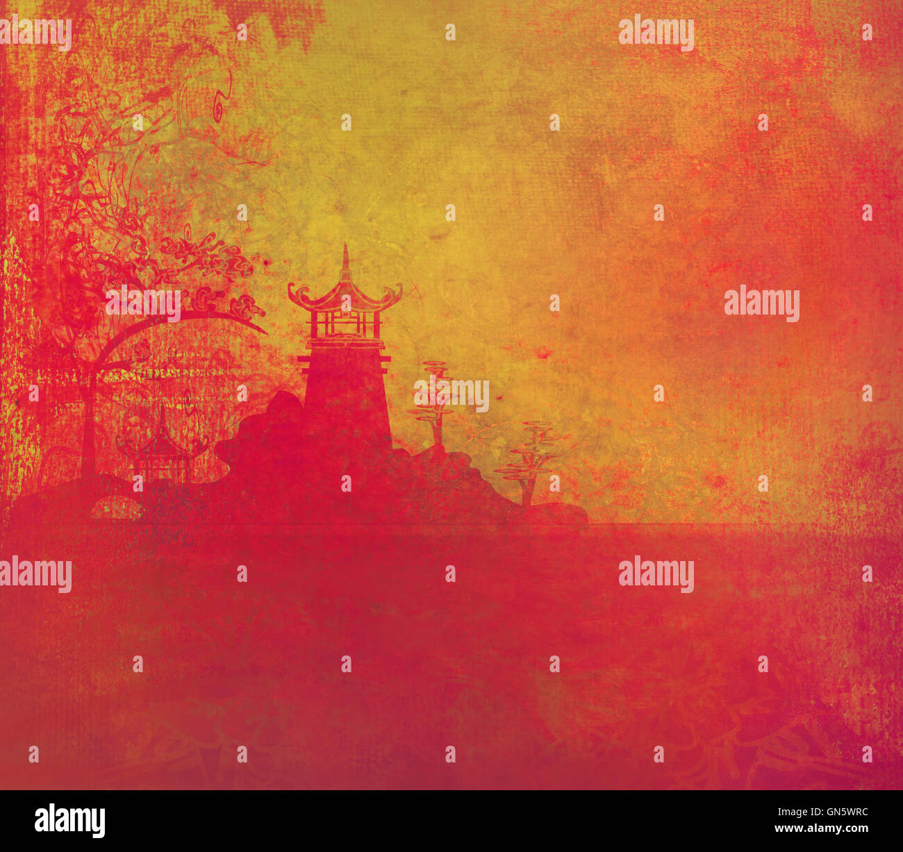 old paper with Asian Landscape Stock Photo - Alamy