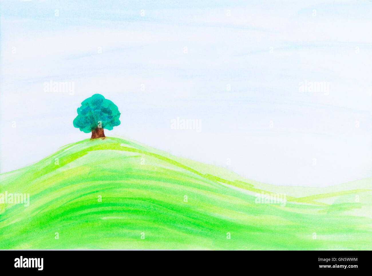 Colorful drawing tree on hill hi-res stock photography and images - Alamy