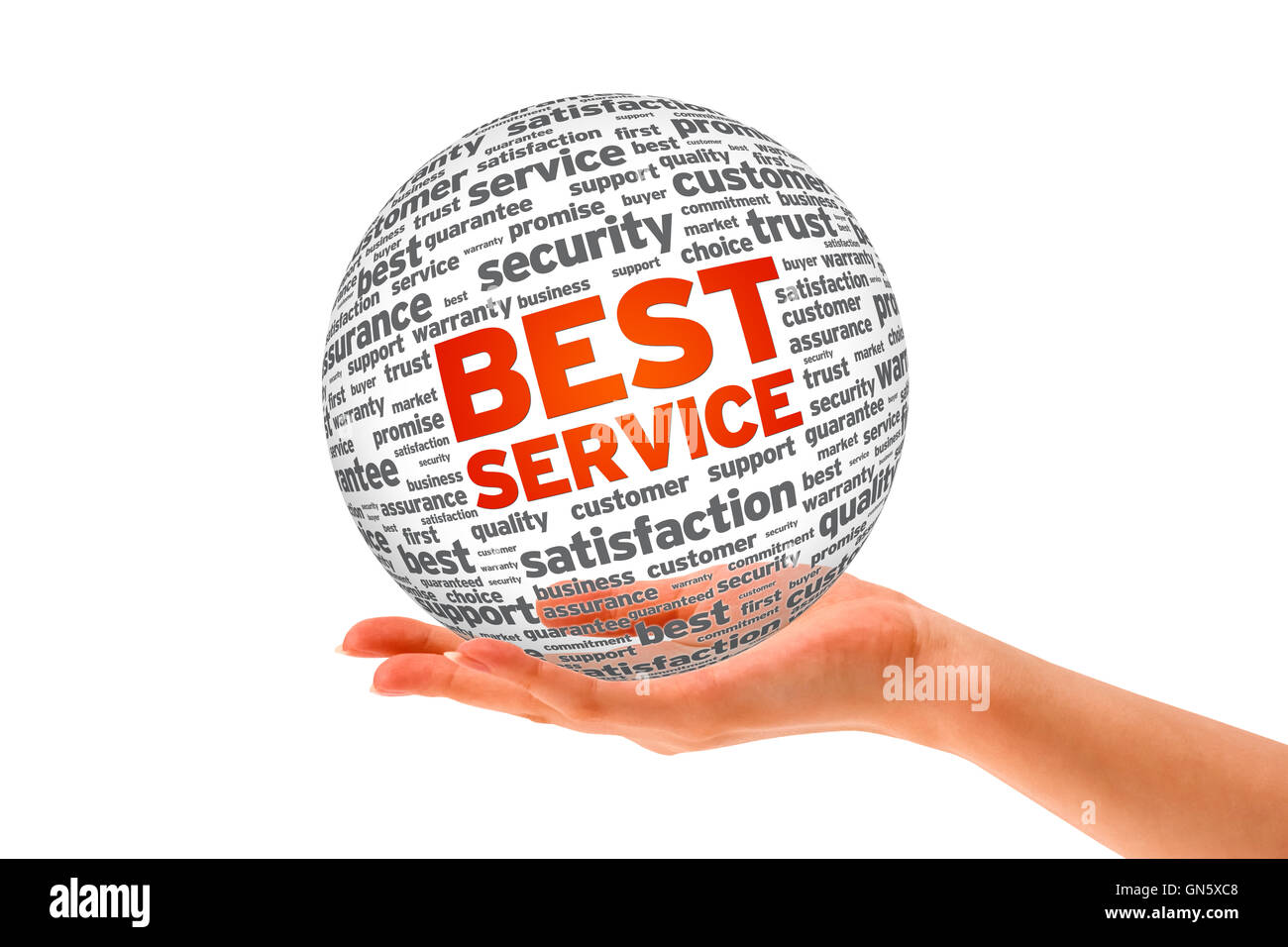 Hand holding a Best Service Sphere Stock Photo - Alamy