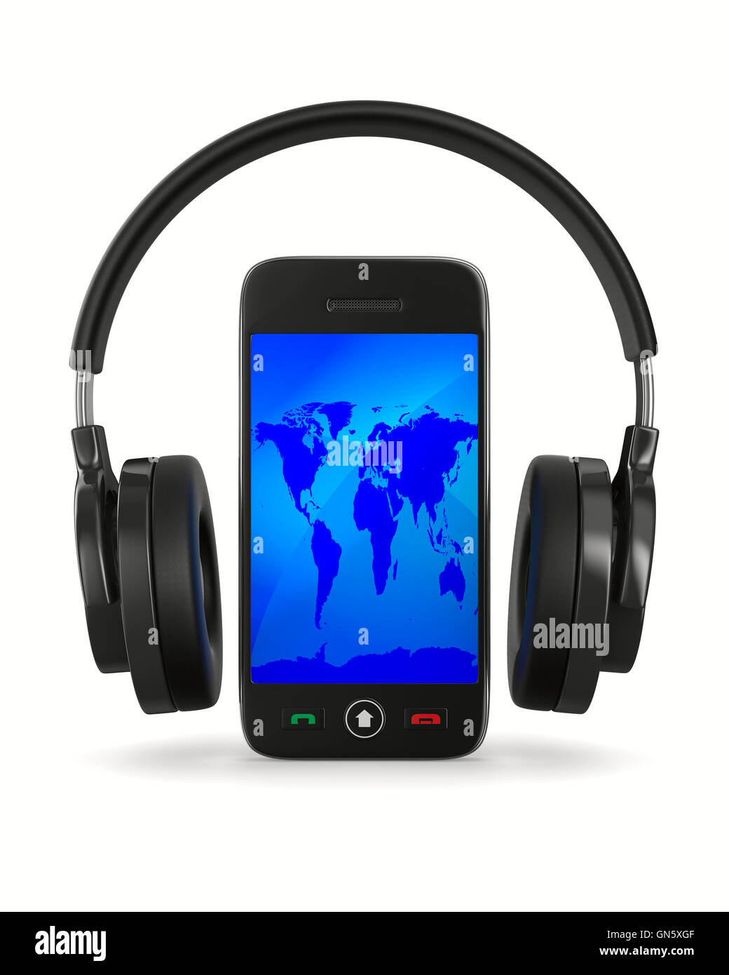 phone and headphone on white background. Isolated 3D image Stock Photo ...