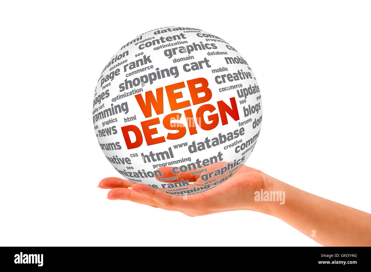 Hand holding a Web Design 3D Sphere Stock Photo - Alamy