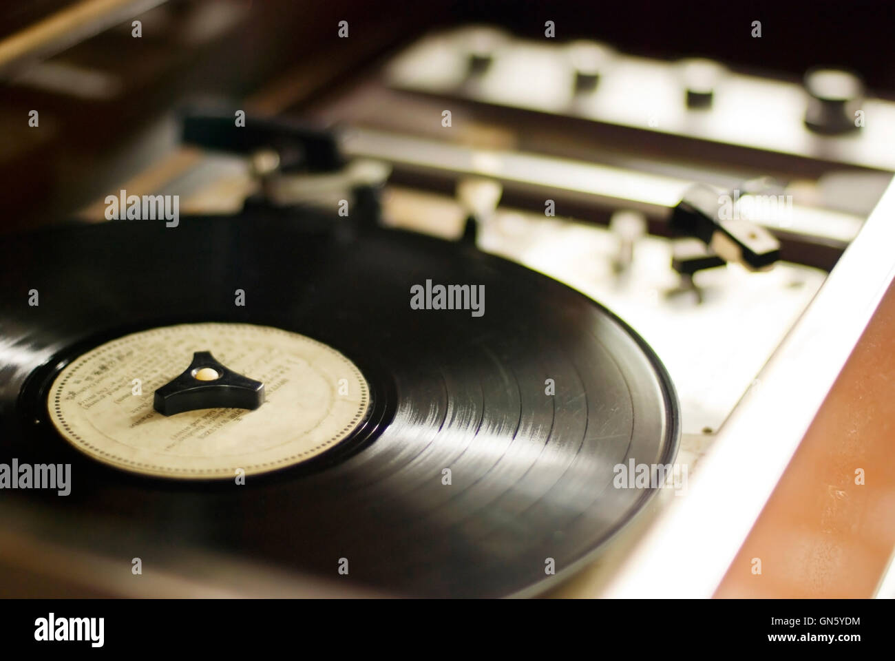 old retro audio record disc and player Stock Photo - Alamy