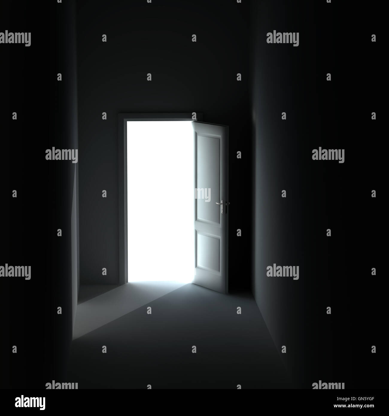 bright light from the unclosed door in a dark room Stock Photo - Alamy