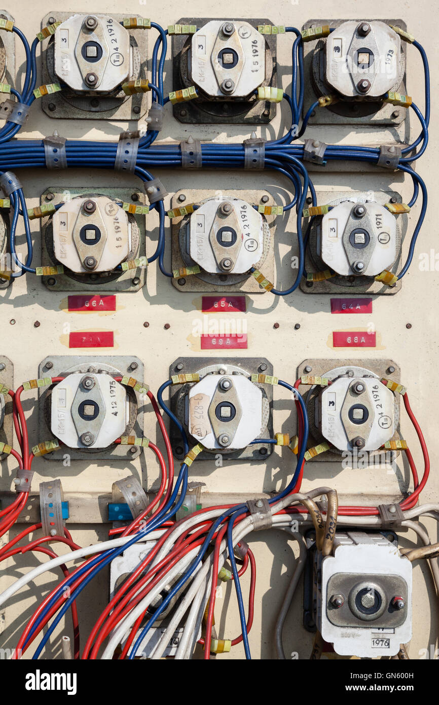 Old electrical metal control panel with switches Stock Photo - Alamy