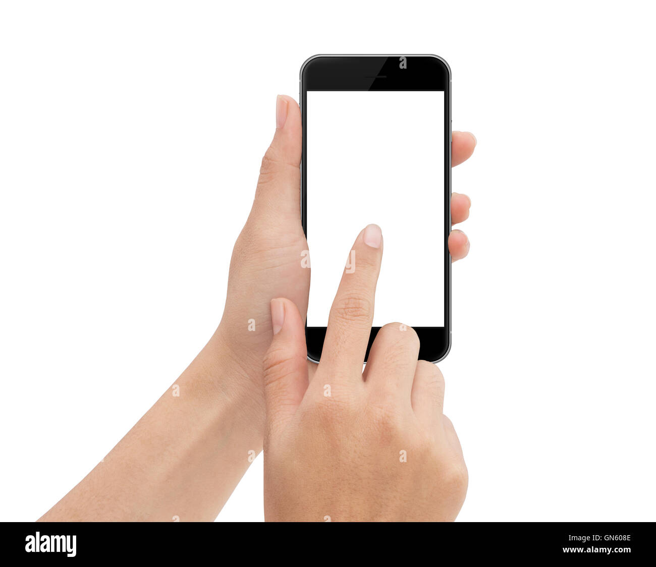 hand touch phone isolated with clipping path on white background Stock ...