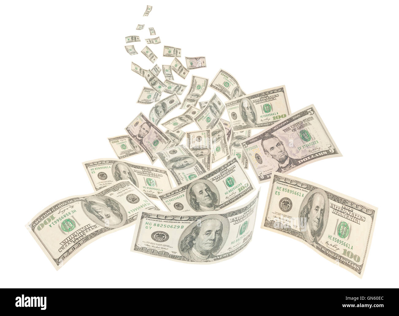 Money river, isolated American hundred notes Stock Photo - Alamy