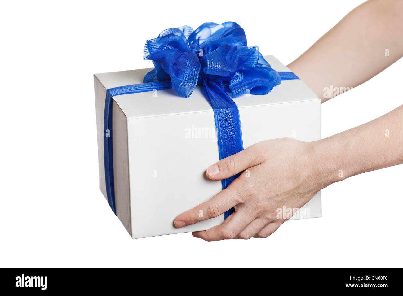 Human hand holding gift or present box Stock Photo - Alamy