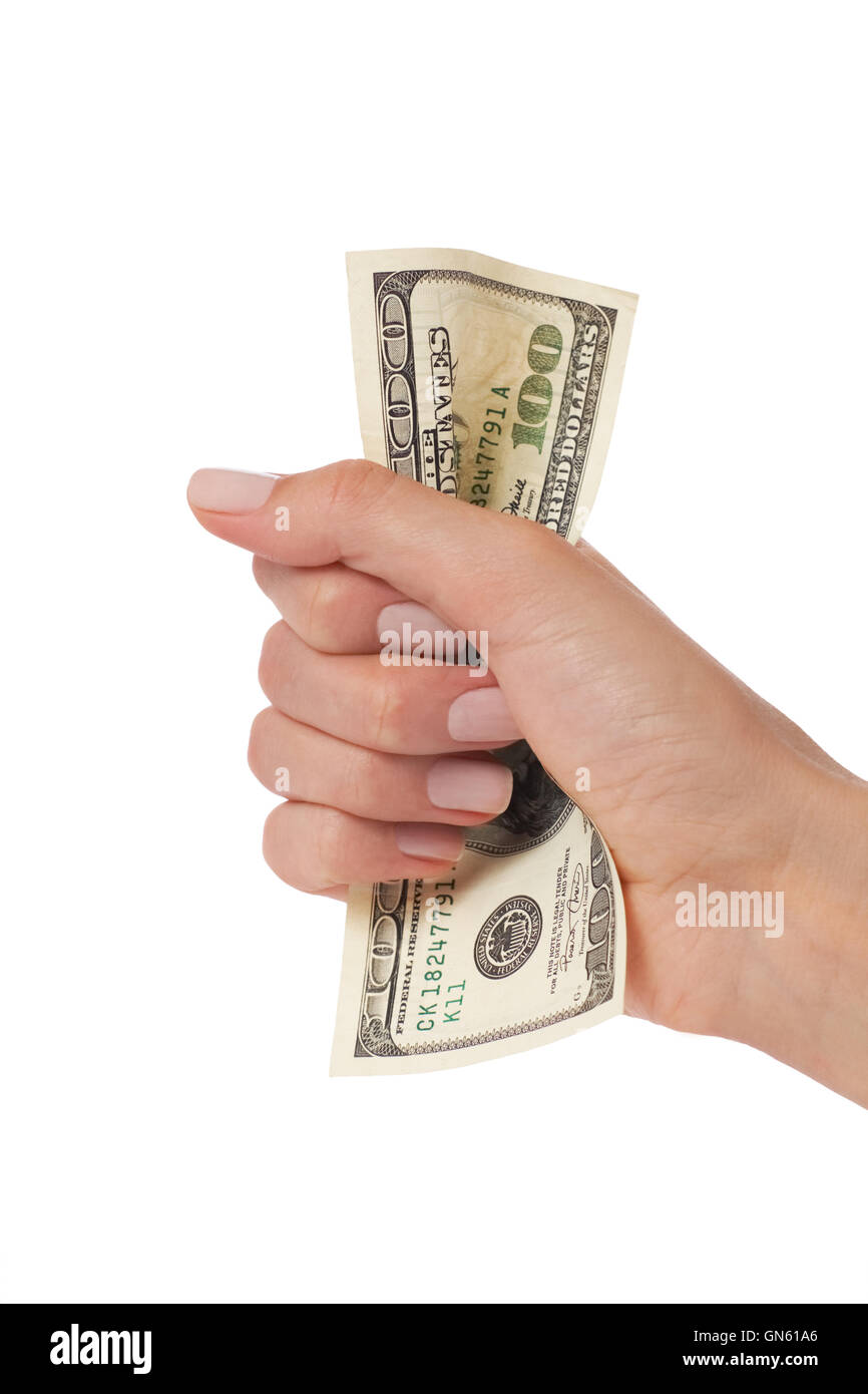 Woman hand holding bill note Cut Out Stock Images & Pictures - Alamy