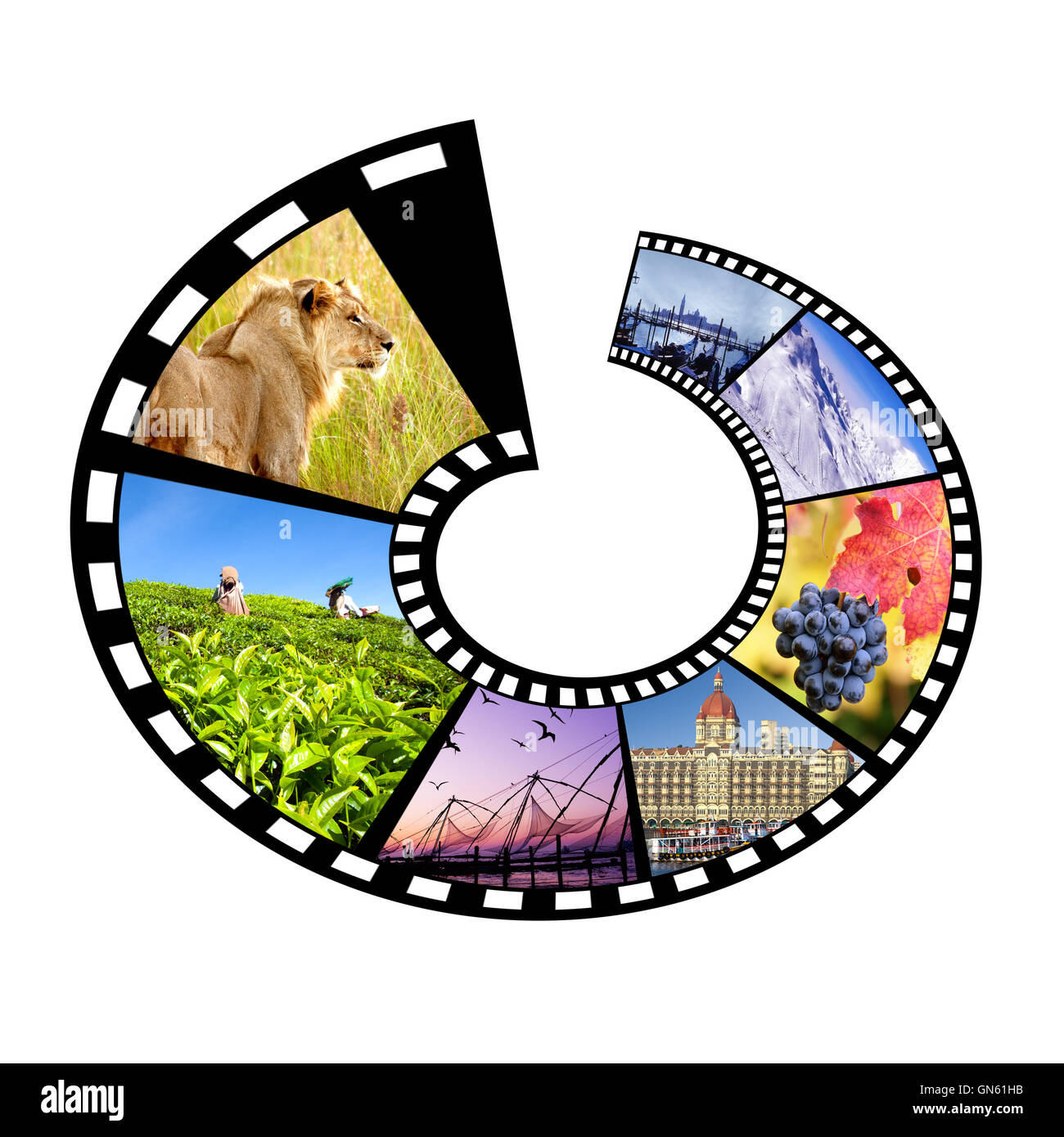 Circular film strip travel concept Stock Photo - Alamy
