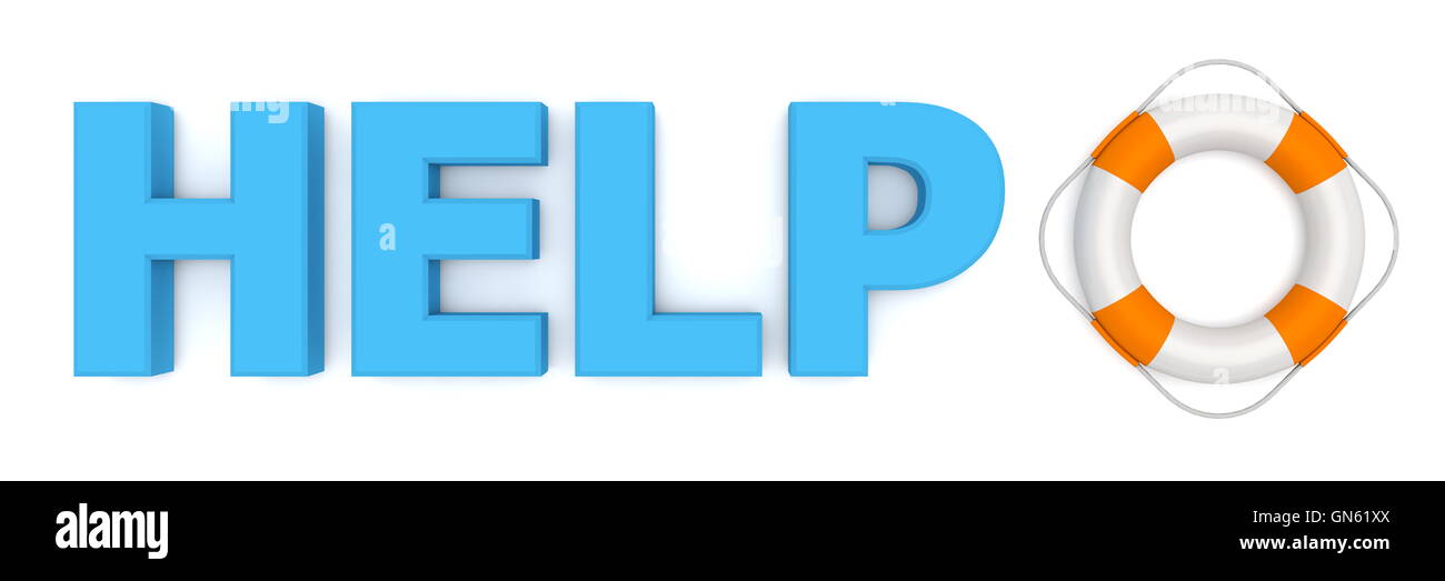 Blue Word Help with Lifebelt - Top View Stock Photo - Alamy