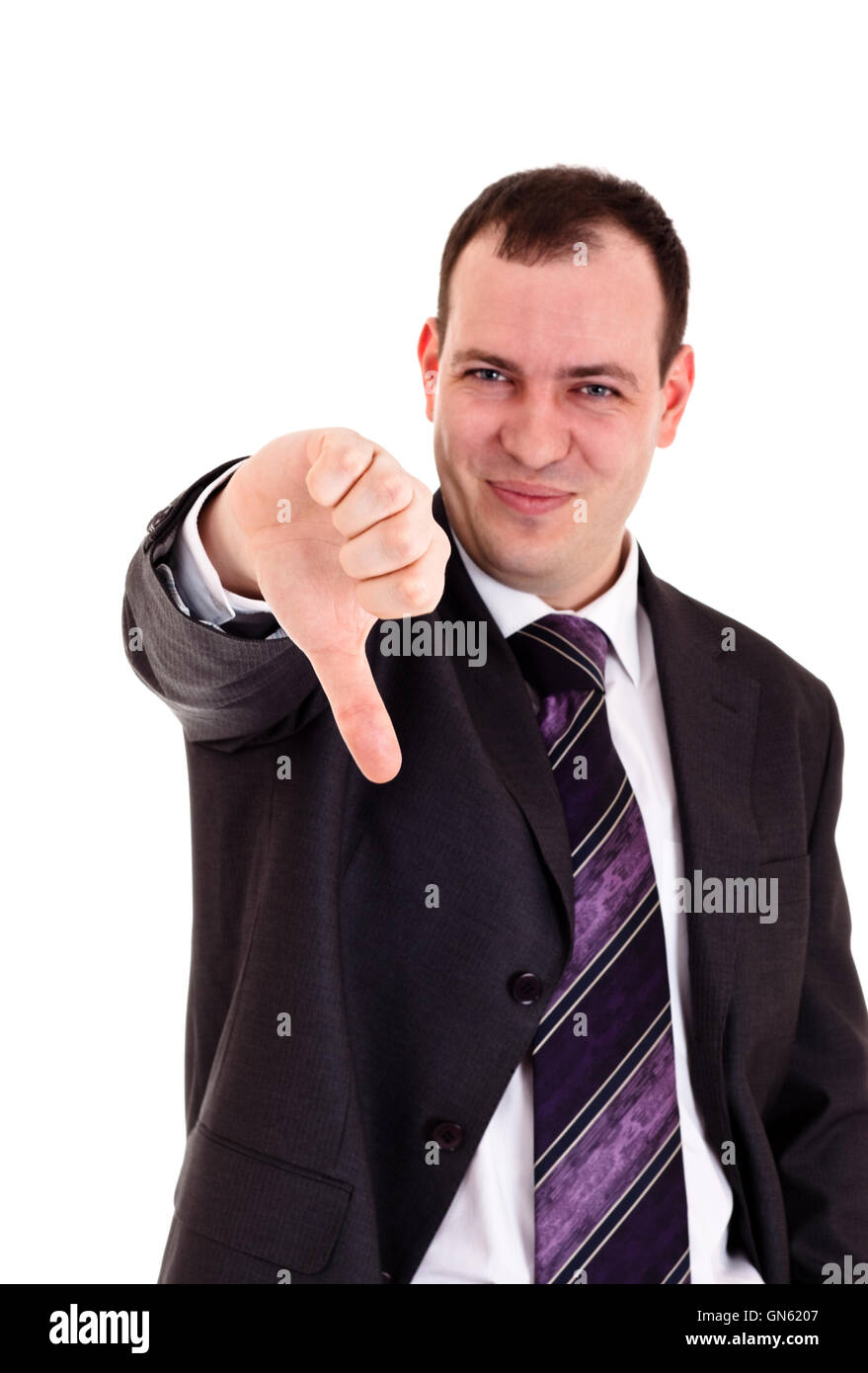 businessman gesturing thumbs down Stock Photo - Alamy