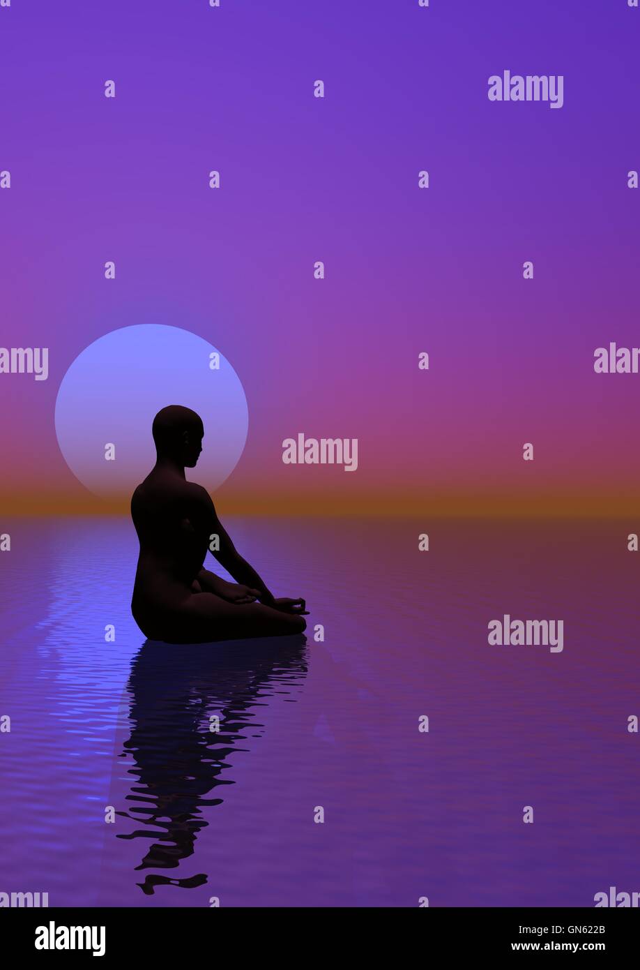 Meditation and violet moon Stock Photo - Alamy