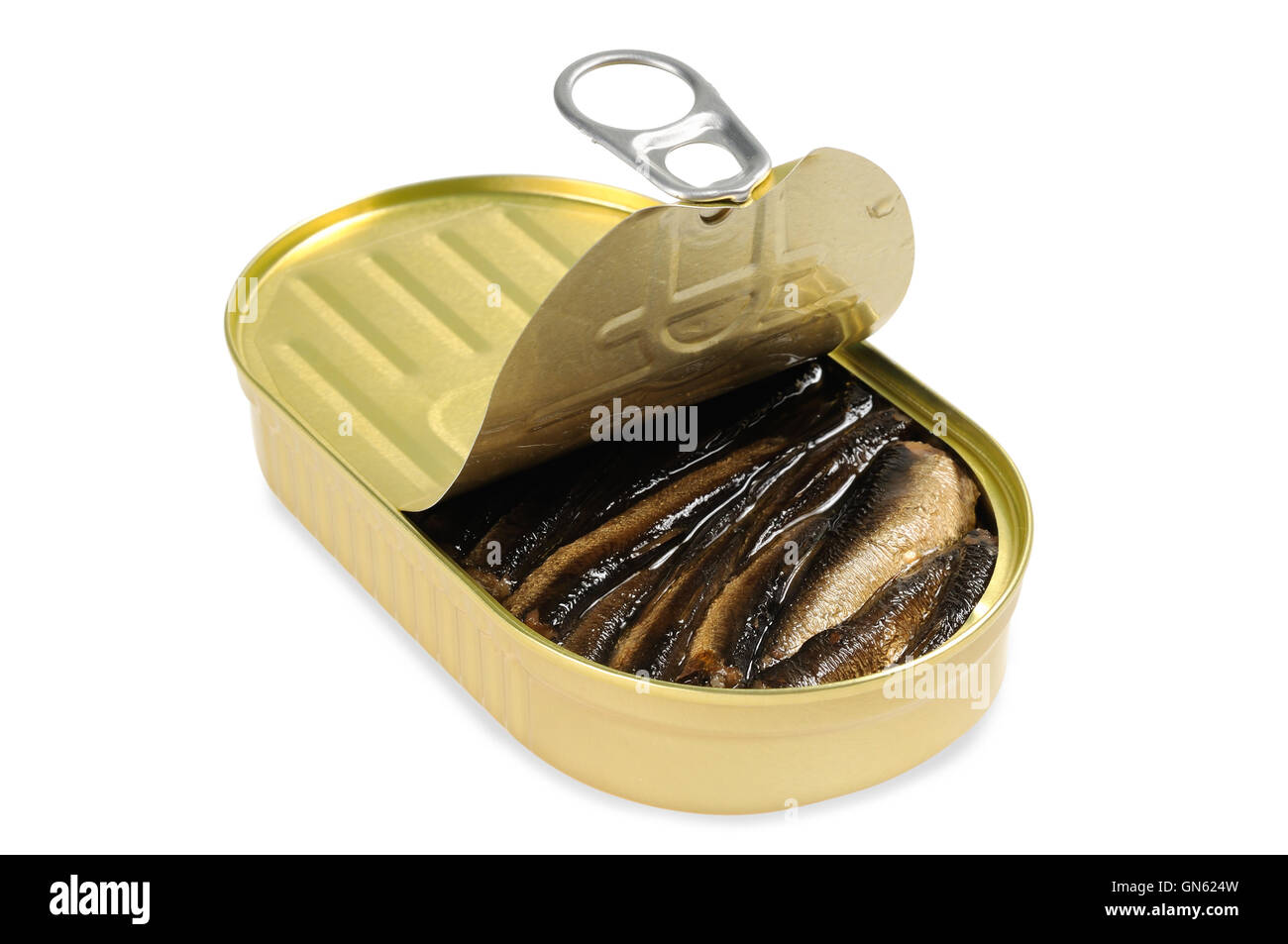 Opened metal can with fish Stock Photo - Alamy