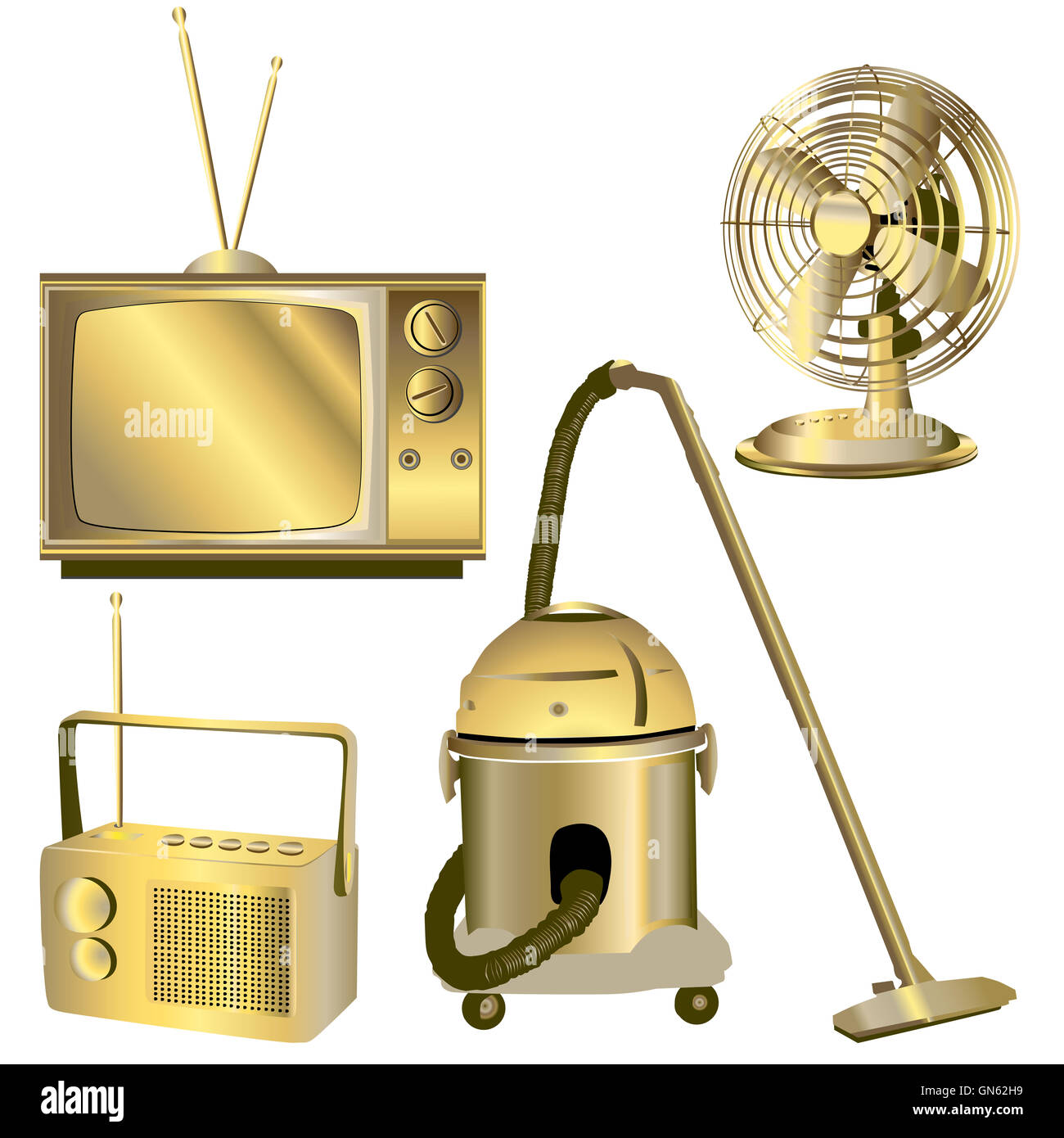 golden retro electric objects Stock Photo - Alamy