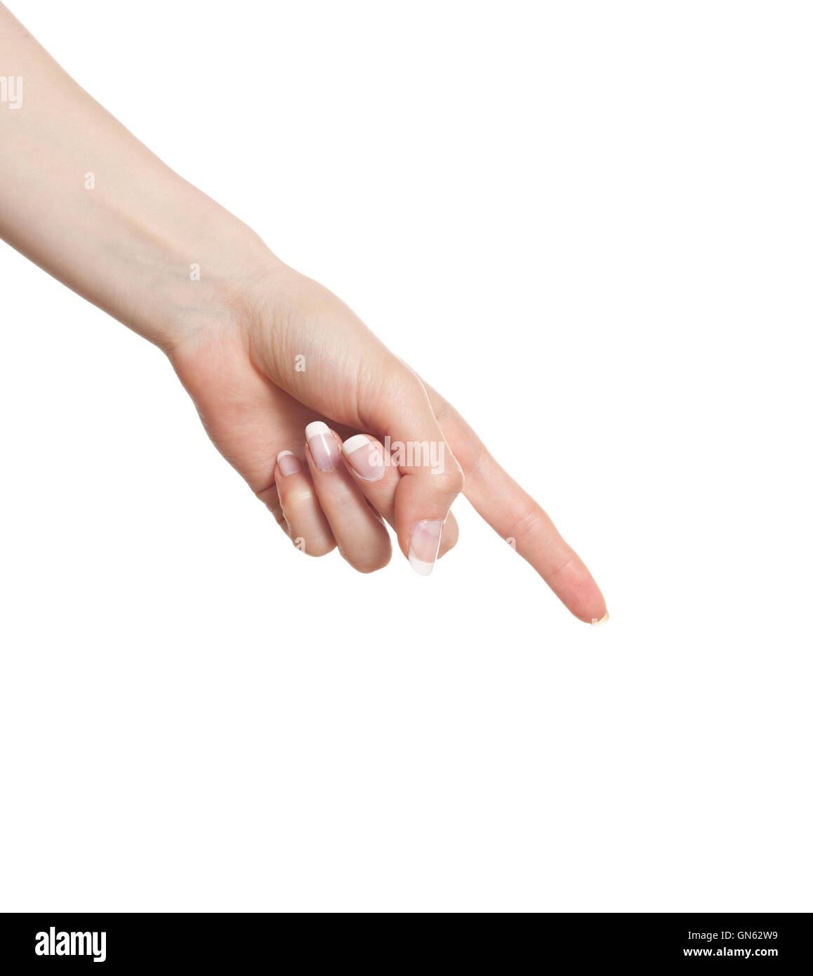 Woman hand pointing down Stock Photo - Alamy