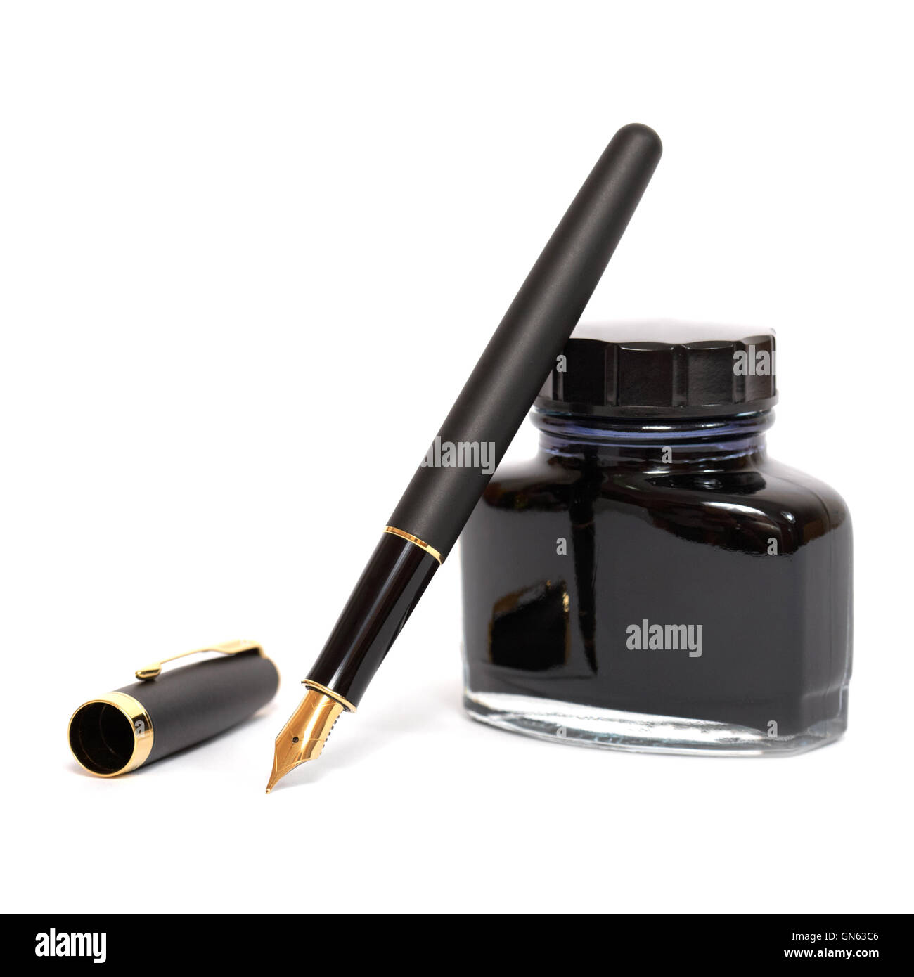 fountain pen with ink bottle Stock Photo - Alamy