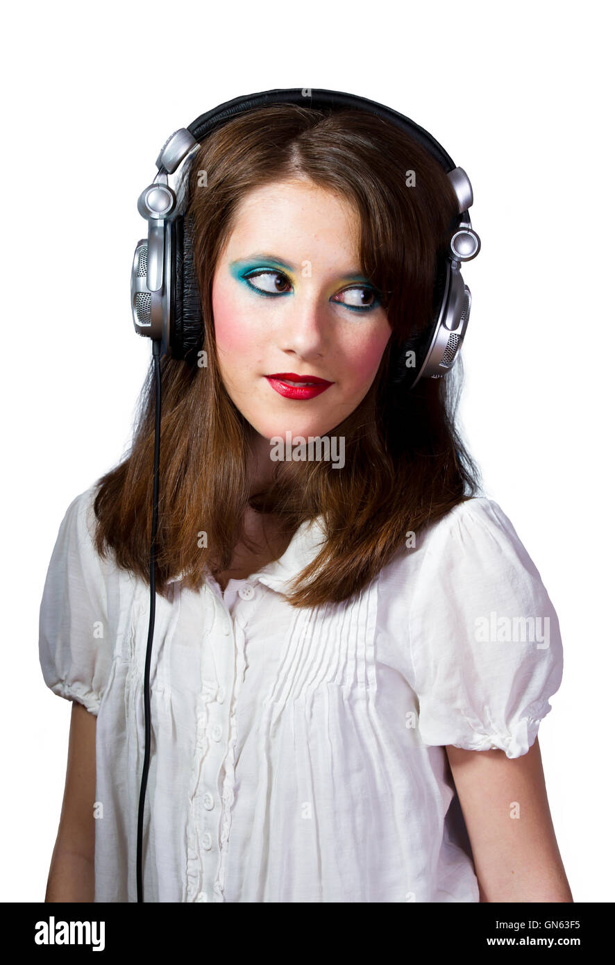 young girl with earphones Stock Photo - Alamy
