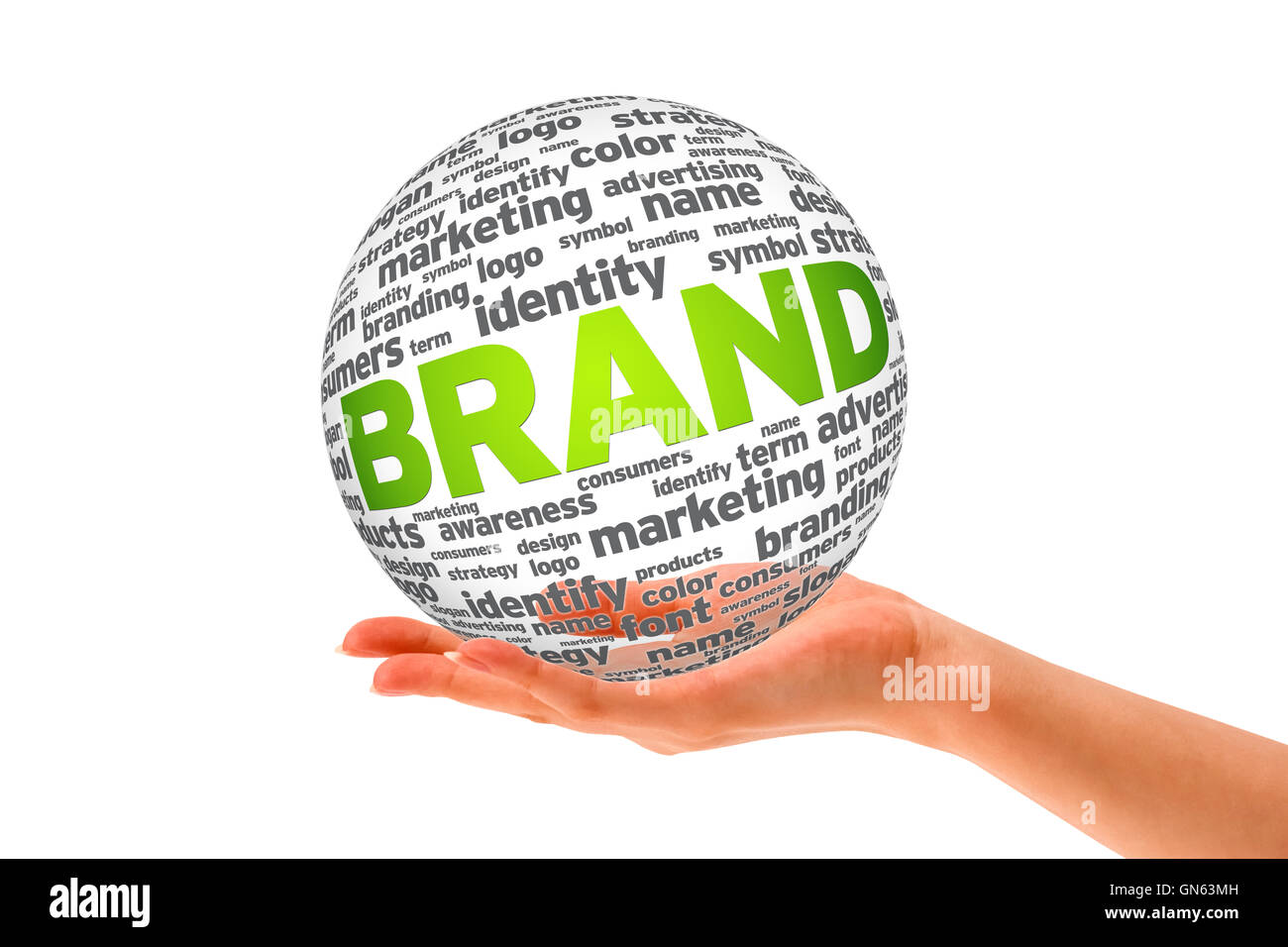 Hand holding a Brand 3D Sphere Stock Photo - Alamy