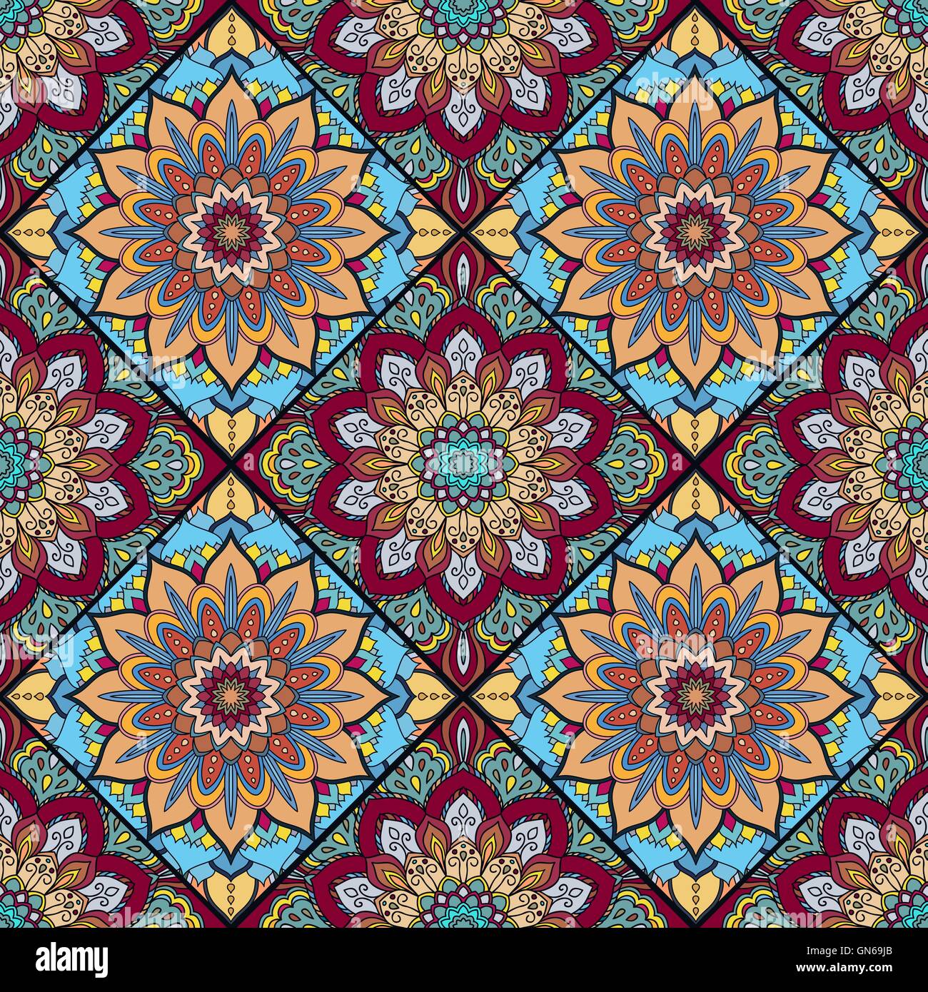 Boho tile flower squares colorful 2 Stock Vector Image & Art - Alamy