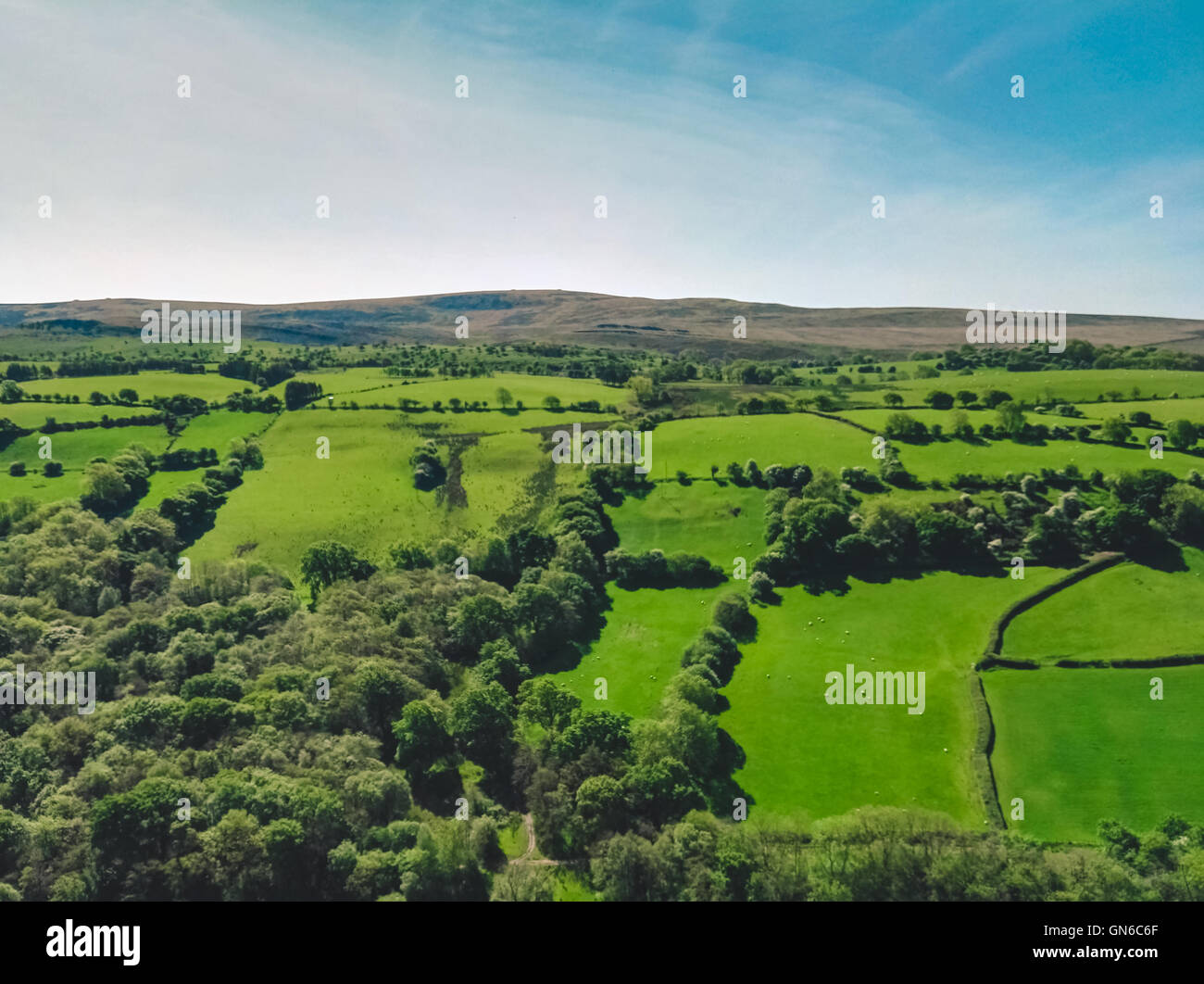View of Brecon Beacons National Park from a window of the castle Stock ...